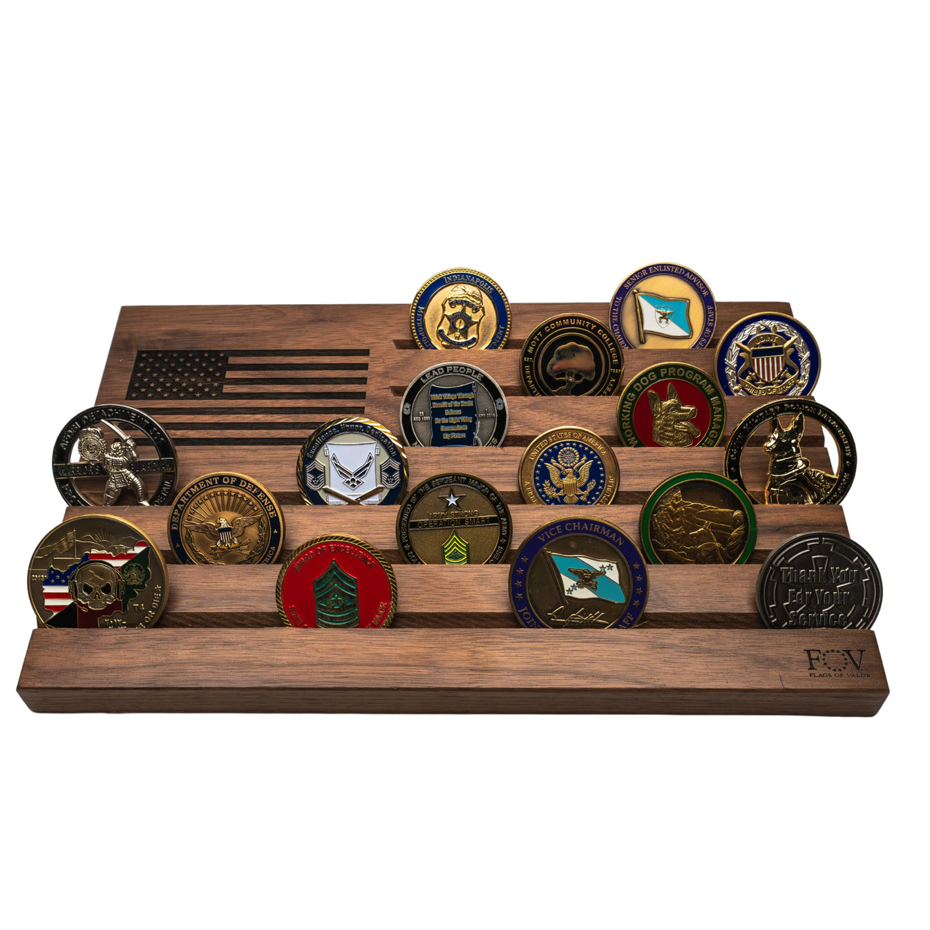 Wooden Desktop Challenge Coin Holder – Flags Of Valor