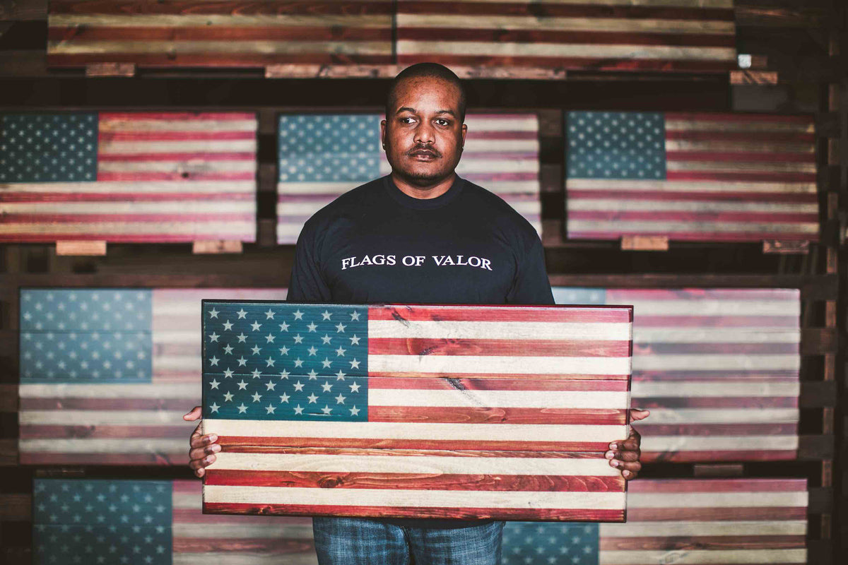 Wooden American Flags - Combat Veterans - Flags of Valor Made in USA