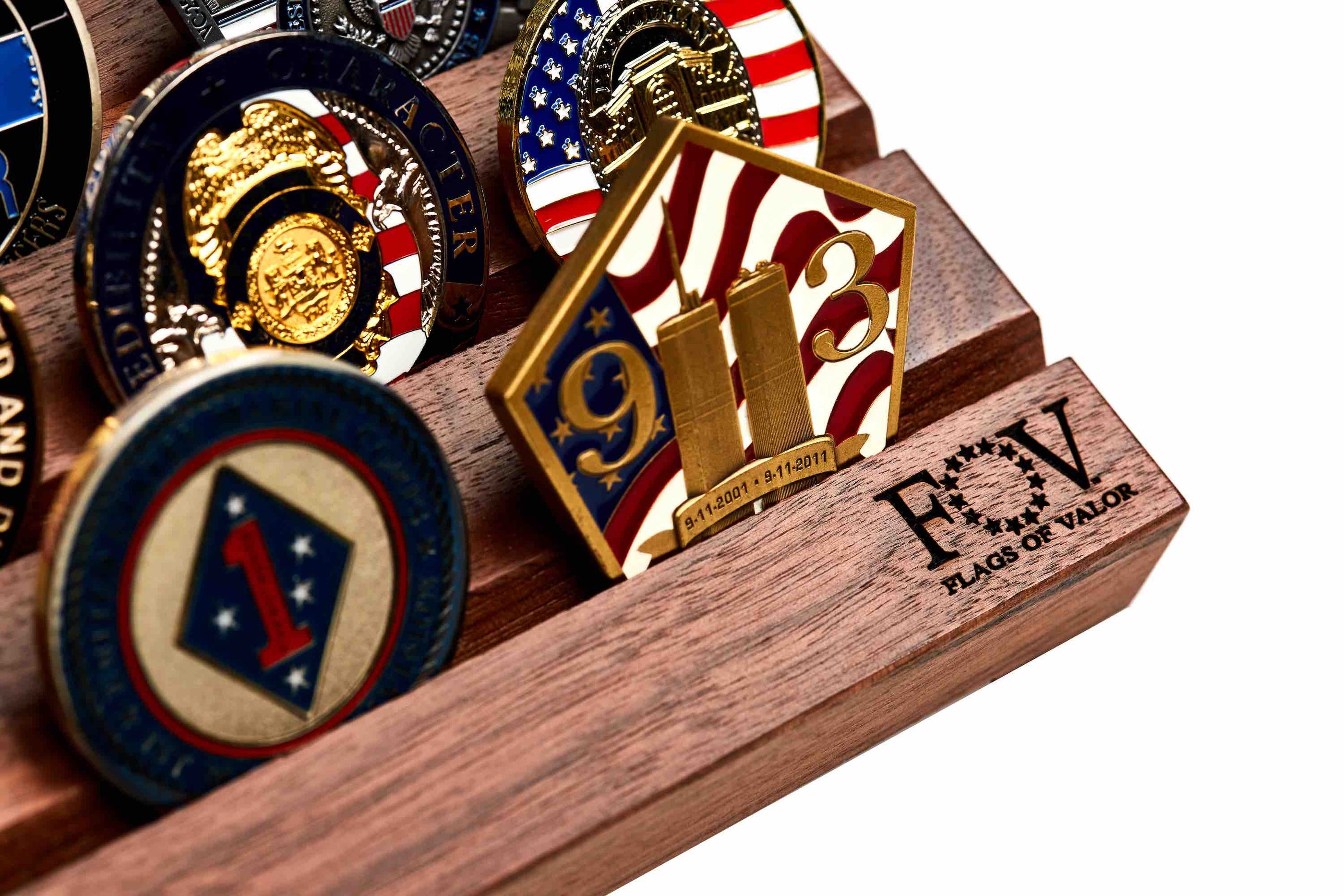 Wooden Desktop Challenge Coin Holder | Framed American Flag Art