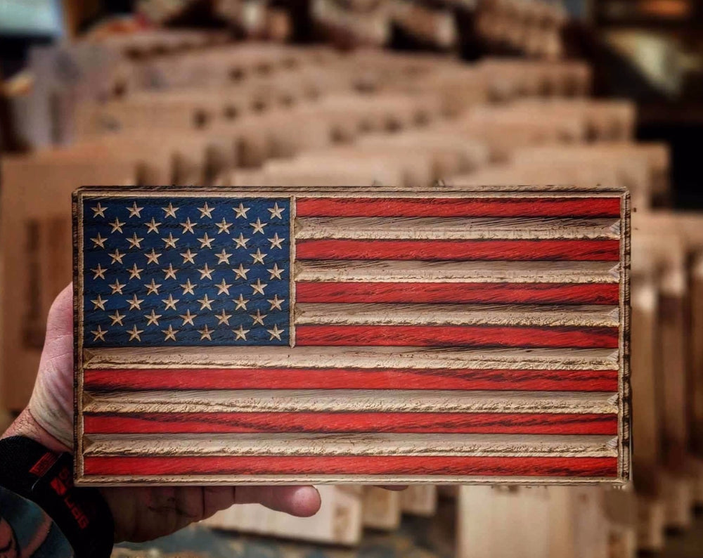 Combat Veteran Crafted Wooden Flags, Made in America
