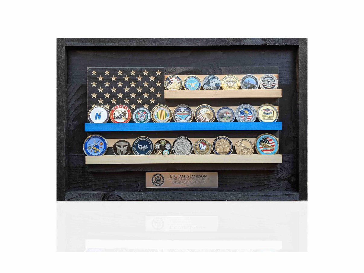 Thin Blue Line Challenge Coin Holder American Flag | Framed American ...